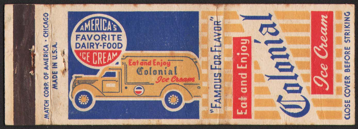 Vintage matchbook cover COLONIAL ICE CREAM Eat and Enjoy slogan truck ...