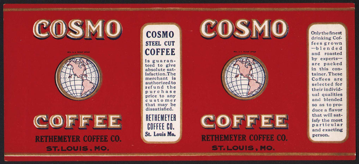 Vintage label COSMO COFFEE Rethemeyer Coffee Co St Louis Missouri unus ...