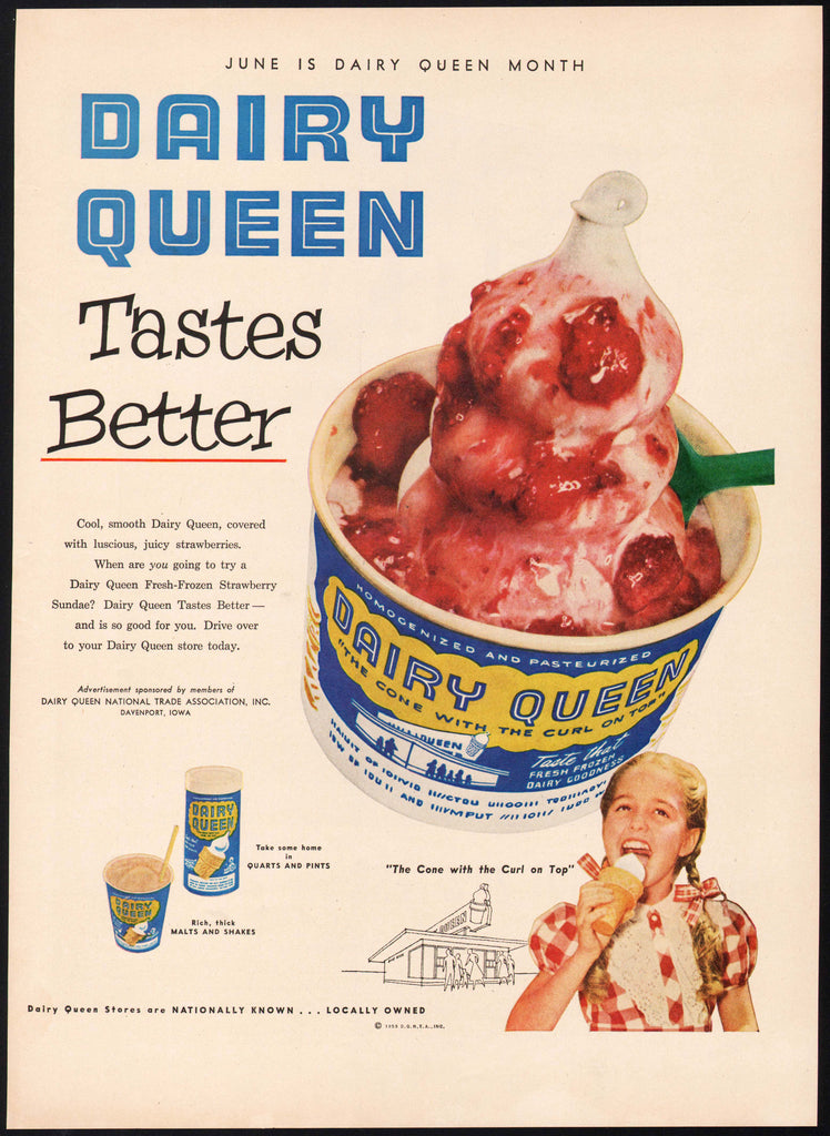 Vintage magazine ad DAIRY QUEEN 1953 strawberry sundae pictured girl w ...
