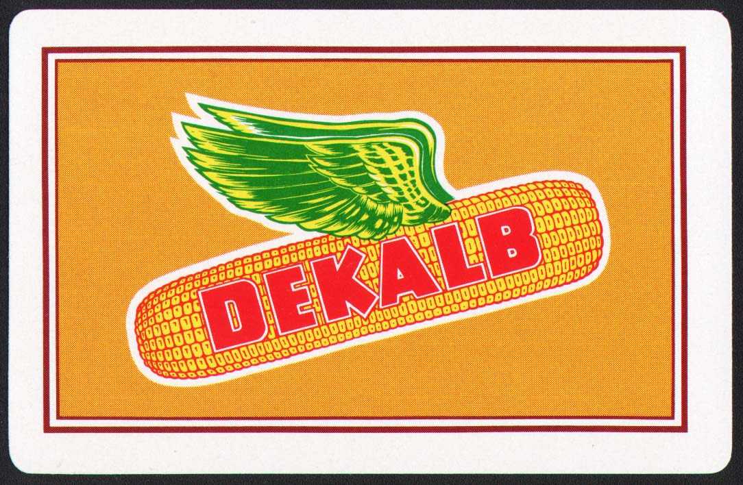 Vintage playing card DEKALB yellow background with winged ear of corn ...