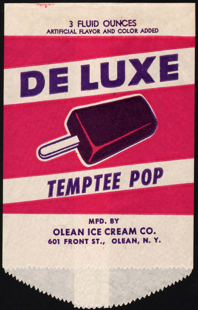 Vintage bag DE LUXE TEMPTEE POP bar pictured Olean Ice Cream Co New Yo ...