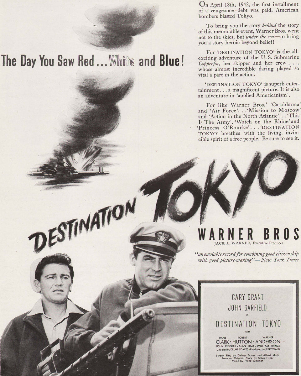 Vintage magazine ad DESTINATION TOKYO movie from 1944 Cary Grant John ...