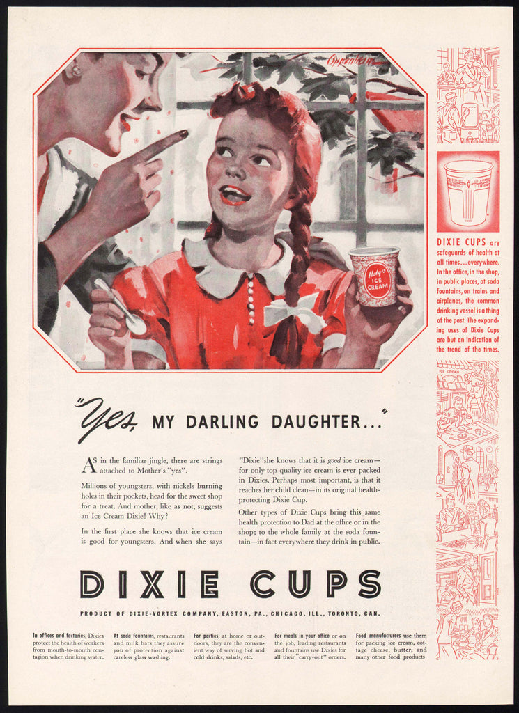 Vintage magazine ad DIXIE CUPS 1941 artwork of mother and daughter Dix ...
