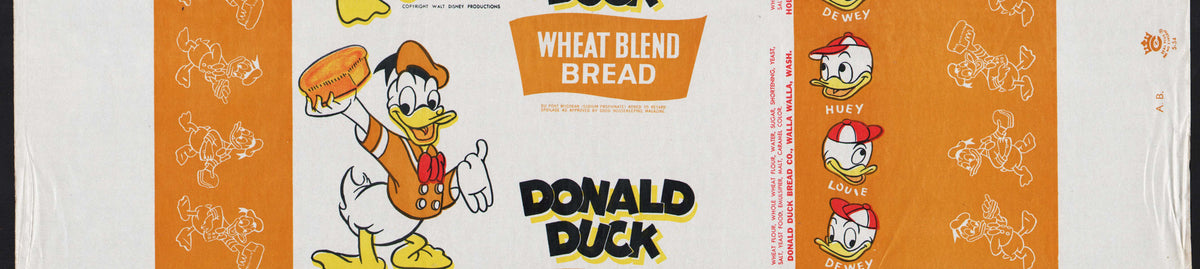 Vintage bread wrapper DONALD DUCK WHEAT Holsum Lewiston Idaho 1954 Wal ...