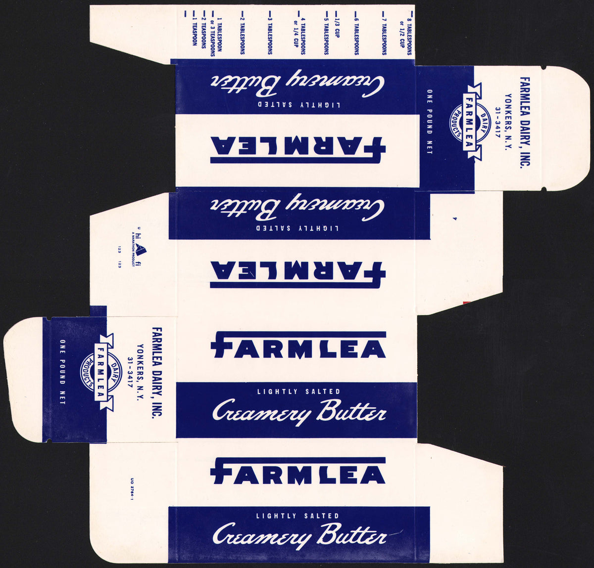 Vintage box FARMLEA CREAMERY BUTTER Farmlea Dairy Yonkers New York unu ...