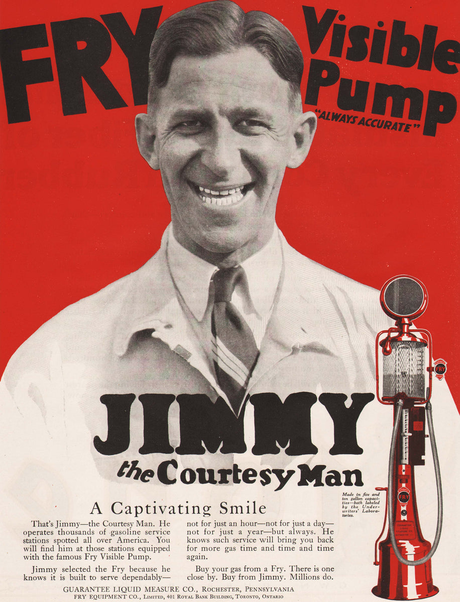Vintage magazine ad FRY VISIBLE PUMP from 1926 picturing Jimmy the Cou ...