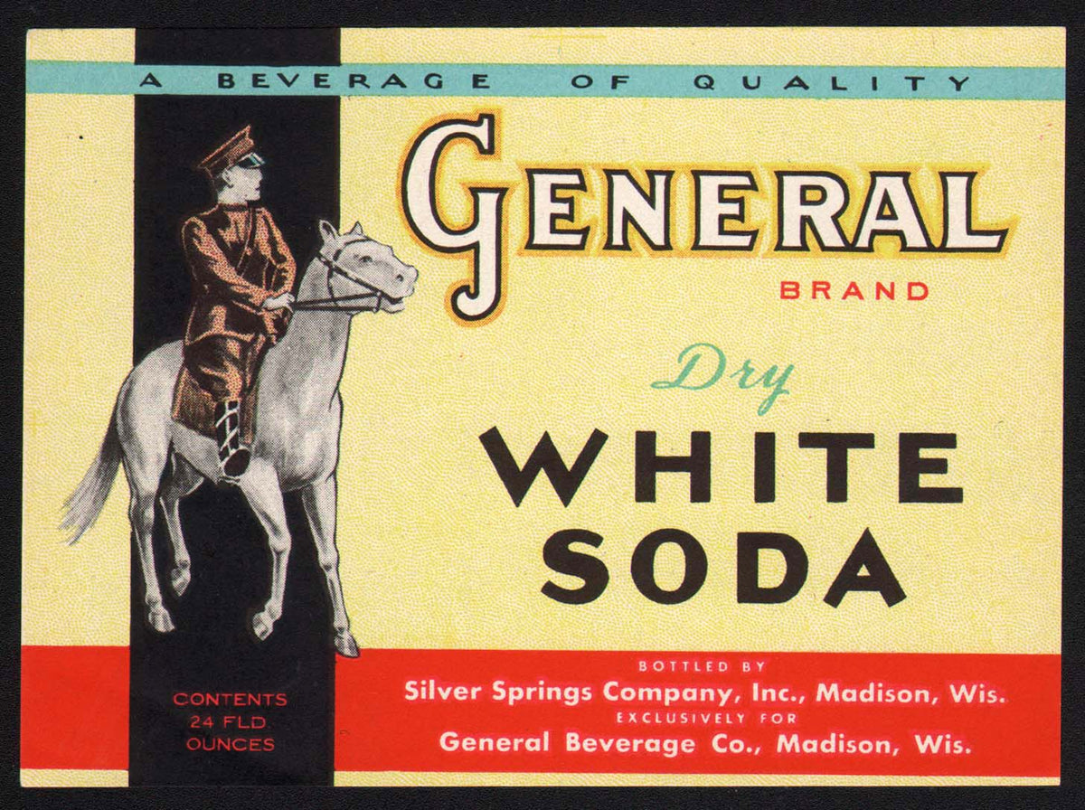 Vintage soda pop bottle label GENERAL WHITE SODA Madison Wisconsin new ...