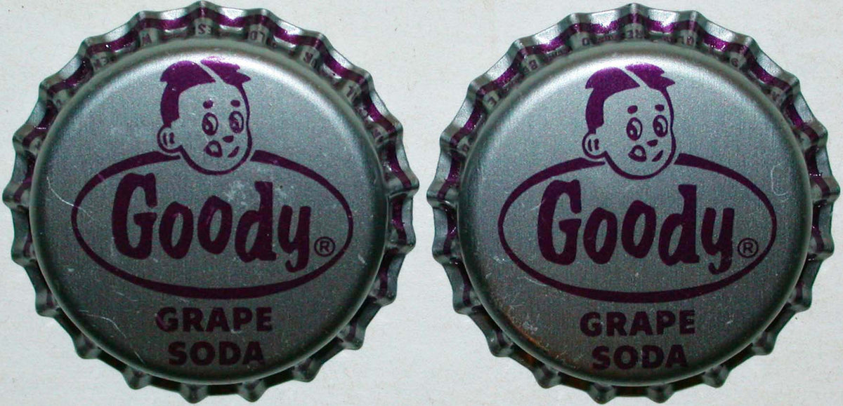 Soda pop bottle caps Lot of 25 GOODY GRAPE boys face plastic lined new ...