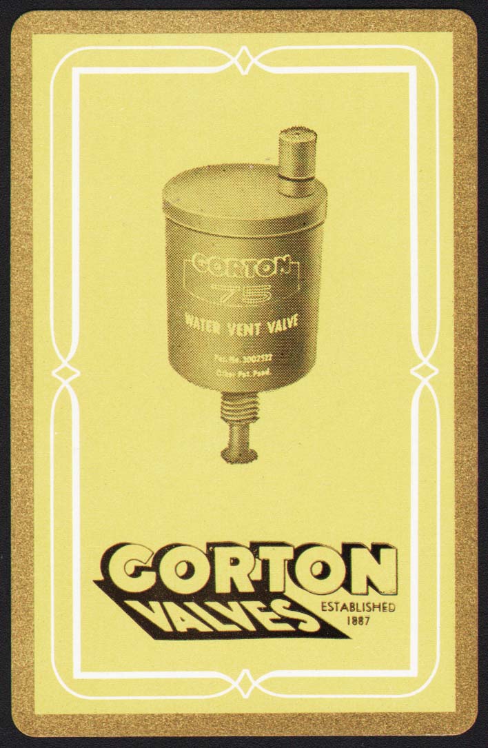 Vintage playing card GORTON VALVES picture yellow background Cranford ...