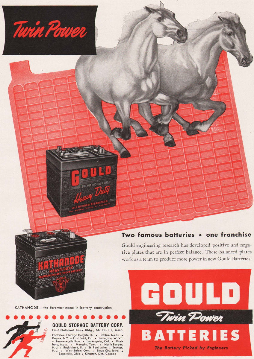 Vintage magazine ad GOULD TWIN POWER BATTERIES 1947 horses and batteri ...