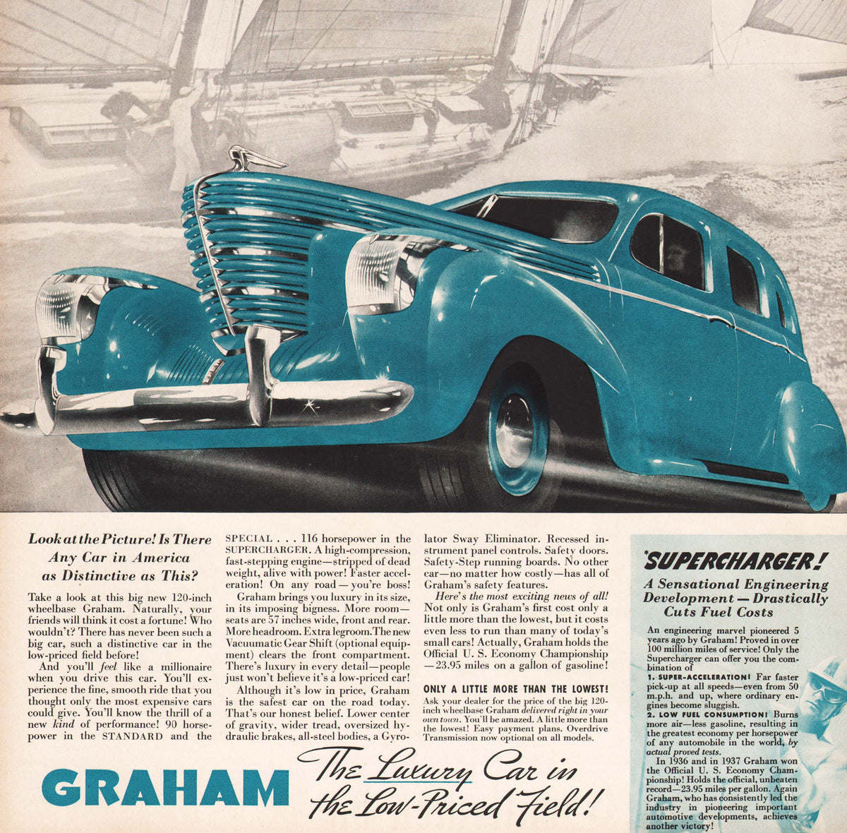 Vintage magazine ad GRAHAM from 1937 blue automobile with Supercharger ...