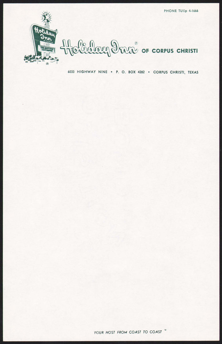 Vintage letterhead HOLIDAY INN motel sign pictured Corpus Christi Texa ...