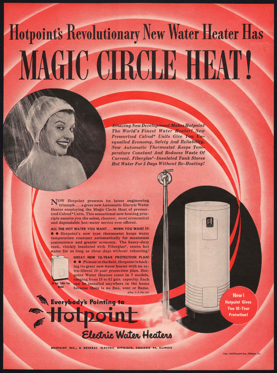 Vintage magazine ad HOTPOINT ELECTRIC WATER HEATERS from 1948 Magic Ci ...