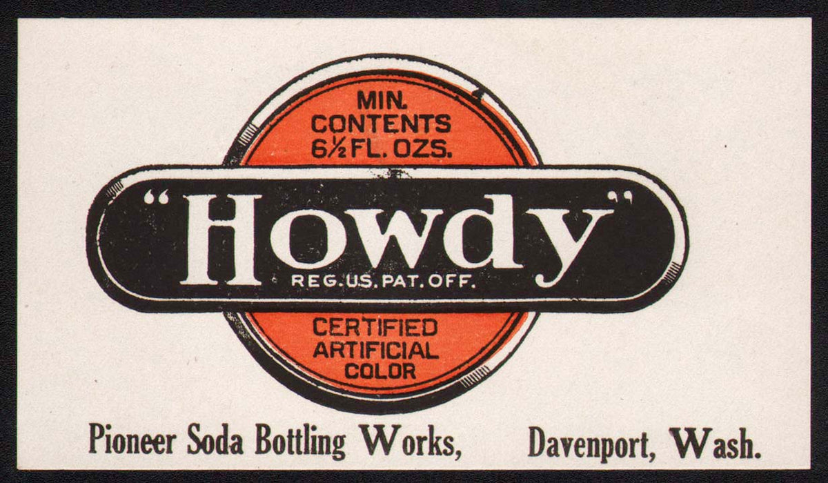 Vintage soda pop bottle label HOWDY Davenport Washington unused new ol ...