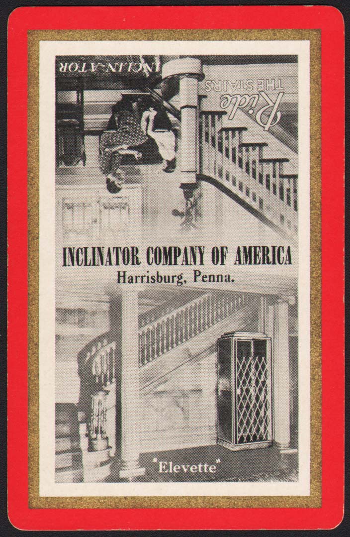 Vintage playing card INCLINATOR COMPANY OF AMERICA red Harrisburg Penn ...