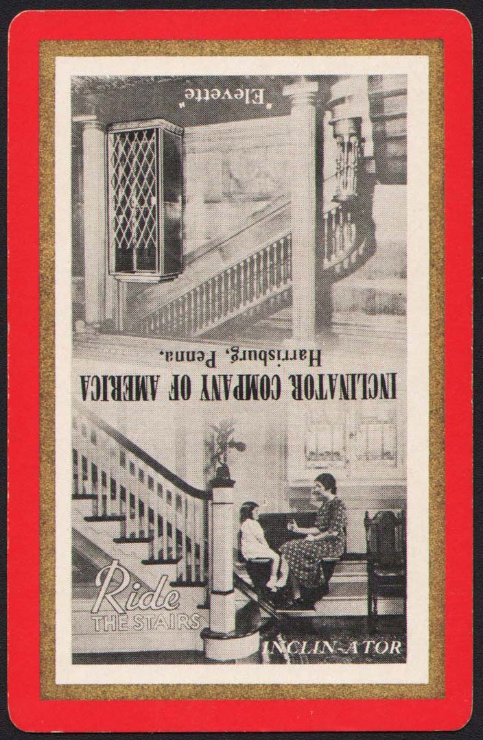 Vintage playing card INCLINATOR COMPANY OF AMERICA red Harrisburg Penn ...