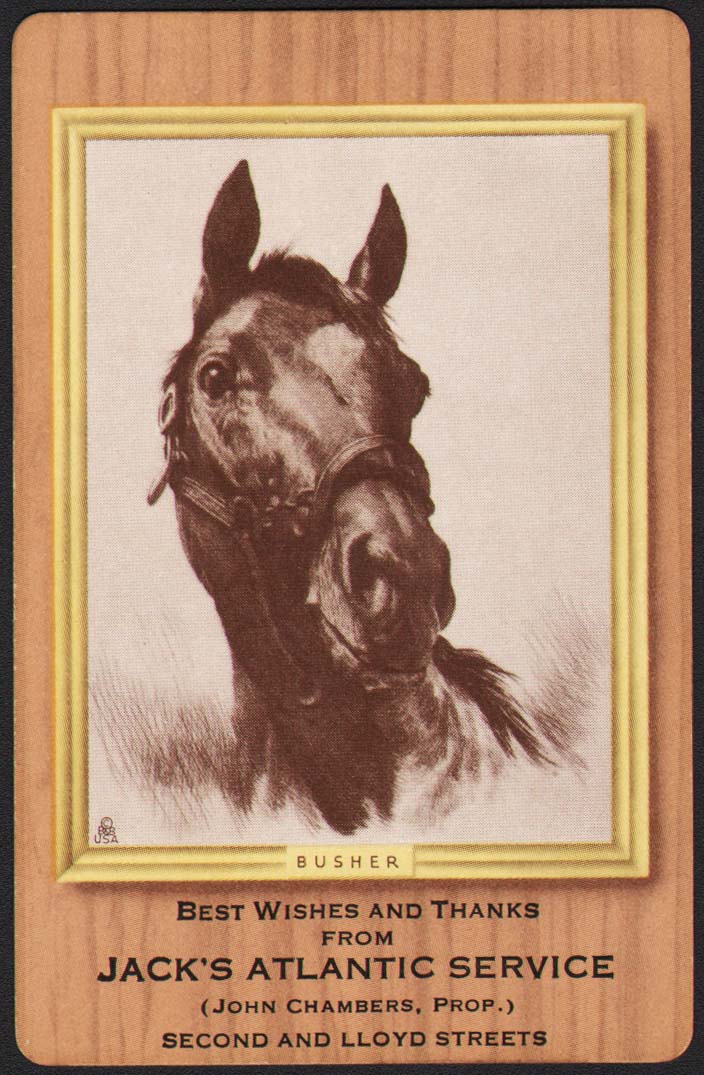 Vintage playing card JACKS ATLANTIC SERVICE gas oil Busher horse John ...