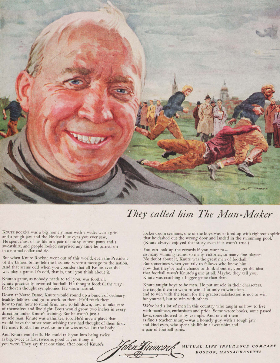 Vintage magazine ad JOHN HANCOCK from 1953 Knute Rockne pictured Austi ...