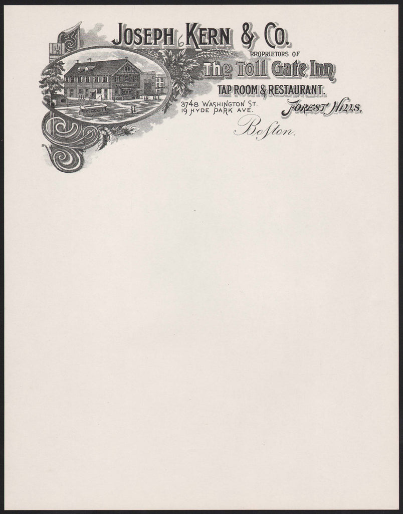 Vintage letterhead JOSEPH KERN Toll Gate Inn restaurant pictured Fores ...