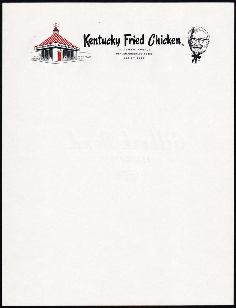 Vintage letterhead KFC KENTUCKY FRIED CHICKEN restaurant Colonel pictu ...