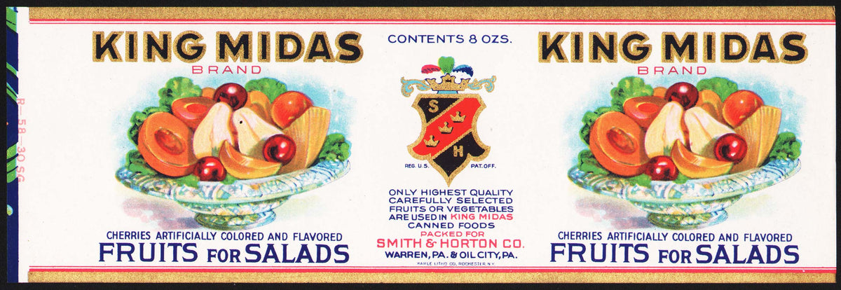 Vintage label KING MIDAS Fruits for Salads Smith Horton Warren Oil Cit ...