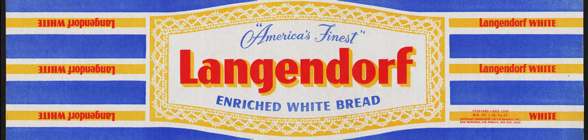 Vintage bread wrapper LANGENDORF Los Angeles San Jose California new o ...