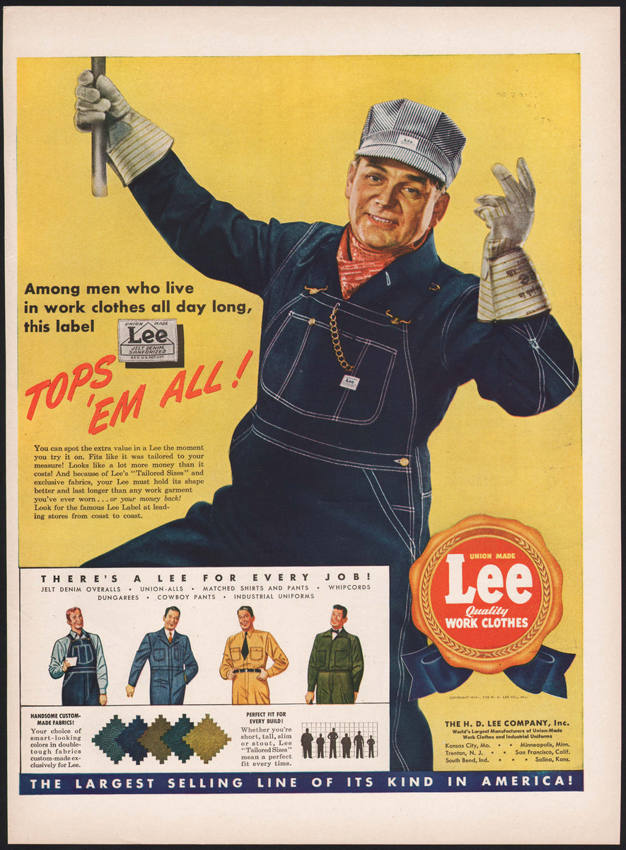 Vintage magazine ad LEE WORK CLOTHES from 1944 workman pictured Old St ...