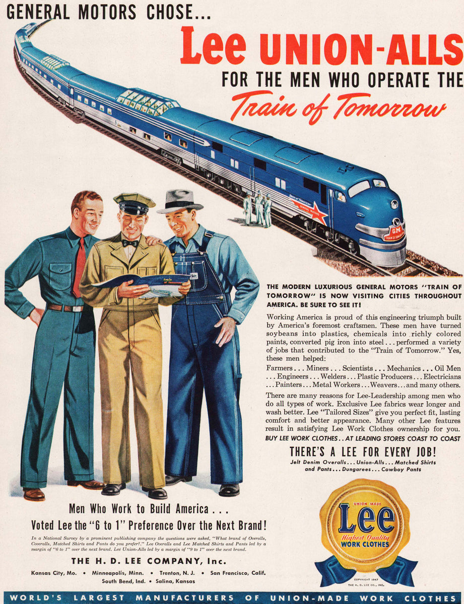 Vintage magazine ad LEE WORK CLOTHES 1947 men and General Motors train ...