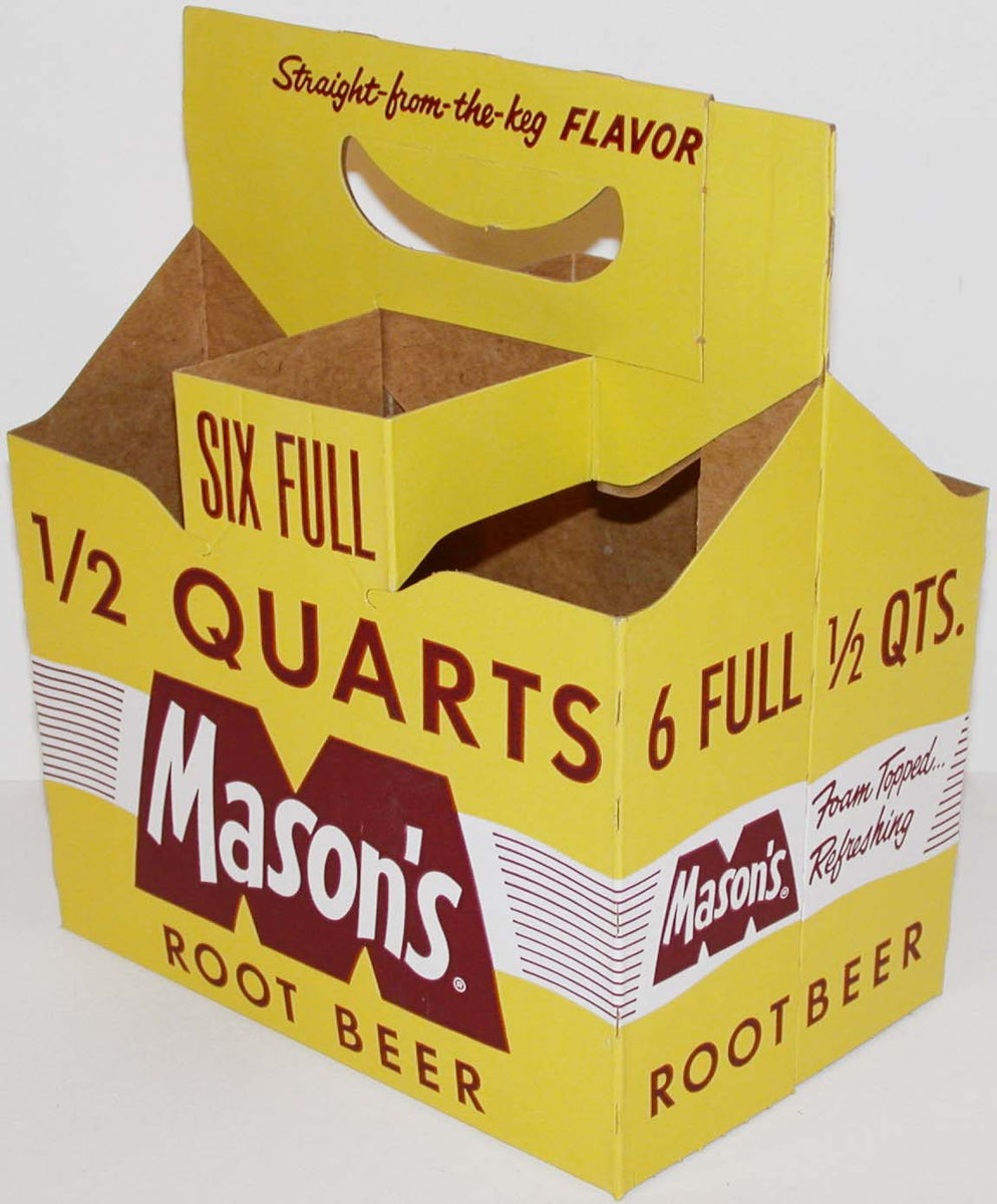 Vintage soda pop bottle carton MASONS ROOT BEER 1/2 Quarts Foam Topped ...