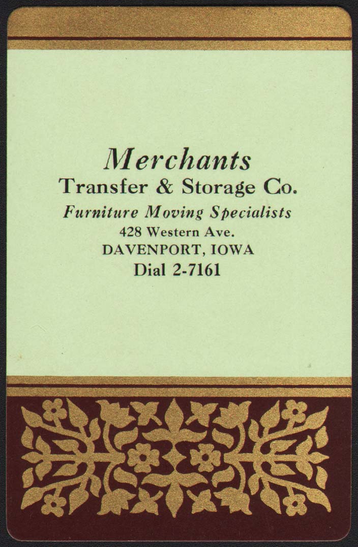Vintage playing card MERCHANTS TRANSFER and STORAGE floral design Dave ...