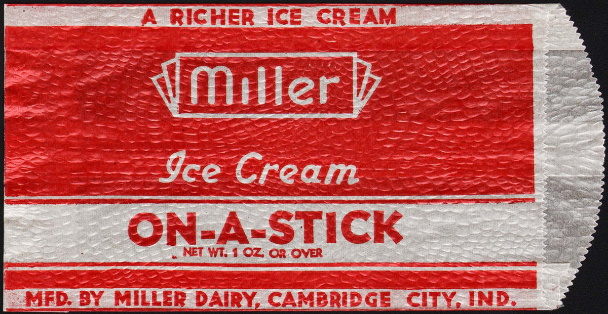 Vintage bag MILLER ICE CREAM On A Stick Miller Dairy Cambridge City In ...
