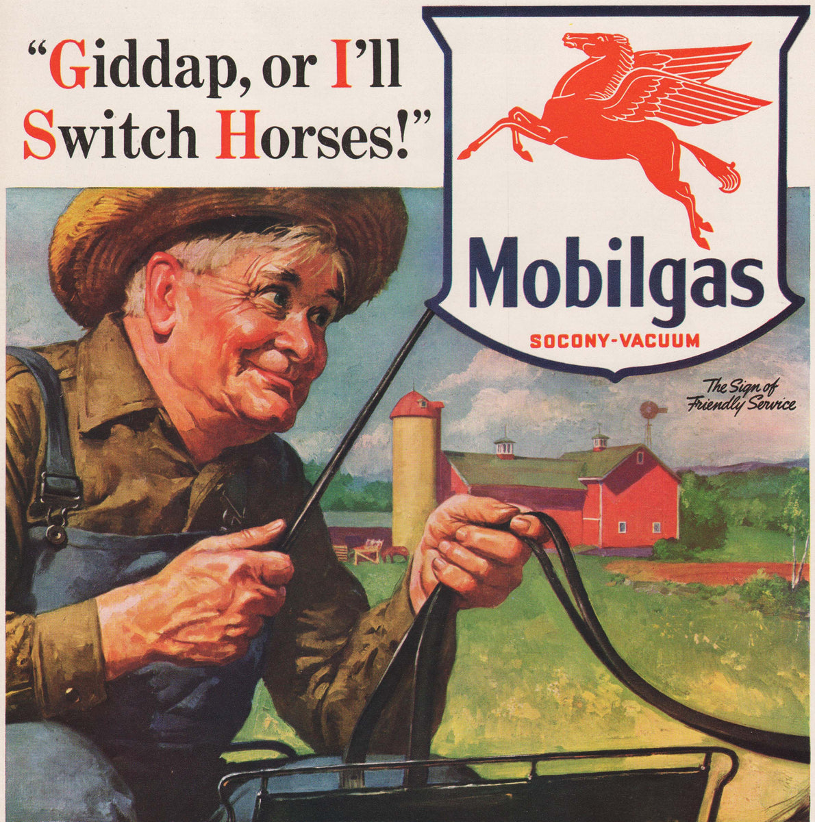 Vintage magazine ad MOBILGAS Socony Vacuum 1940 farmer Giddap Pegasus ...