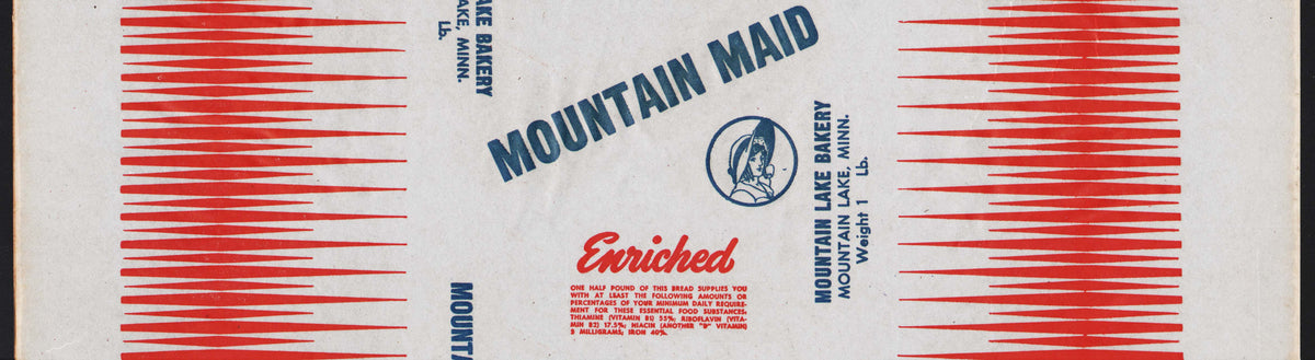 Vintage bread wrapper MOUNTAIN MAID woman pictured 1933 Mountain Lake ...