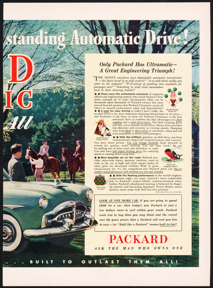 Vintage magazine ad PACKARD ULTRAMATIC from 1952 picturing a green car ...