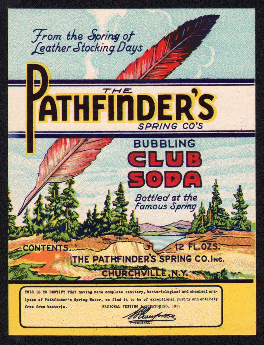 Vintage soda pop bottle label PATHFINDERS CLUB SODA feather 12oz Churc ...