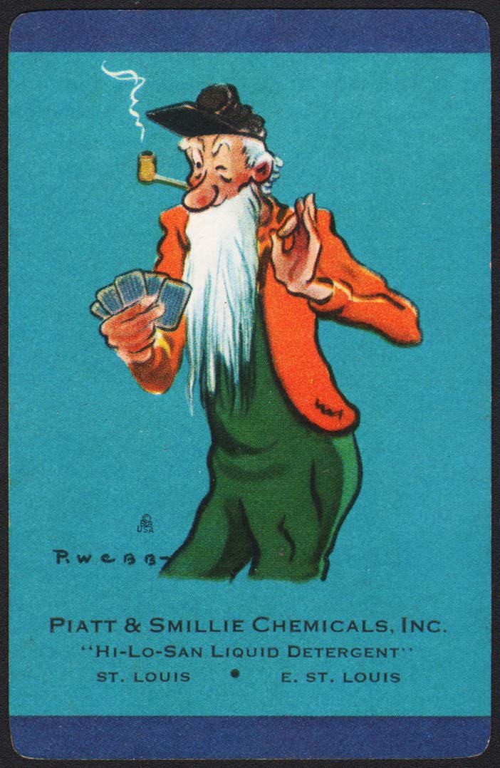 Vintage playing card PIATT SMILLIE CHEMICALS blue Paul Webb hillbilly ...