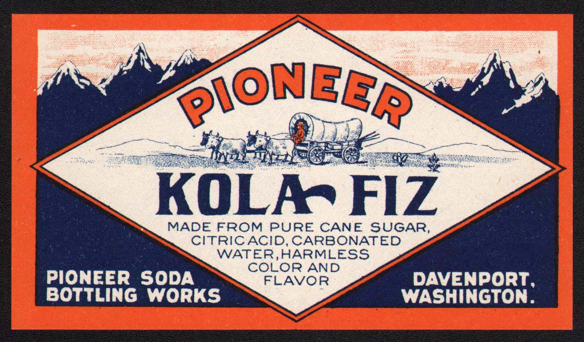 Vintage soda pop bottle label PIONEER KOLA FIZ Davenport Washington un ...