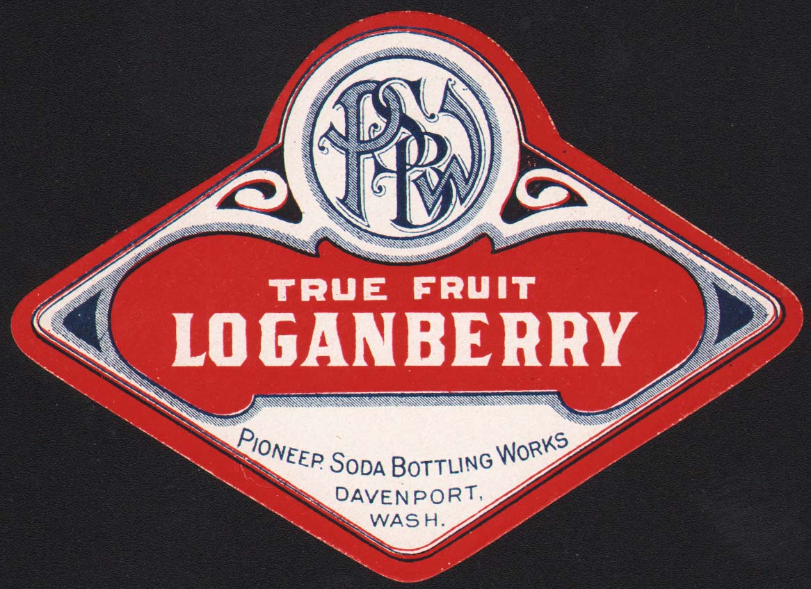 Vintage soda pop bottle label PSBW LOGANBERRY SODA Pioneer Davenport W ...