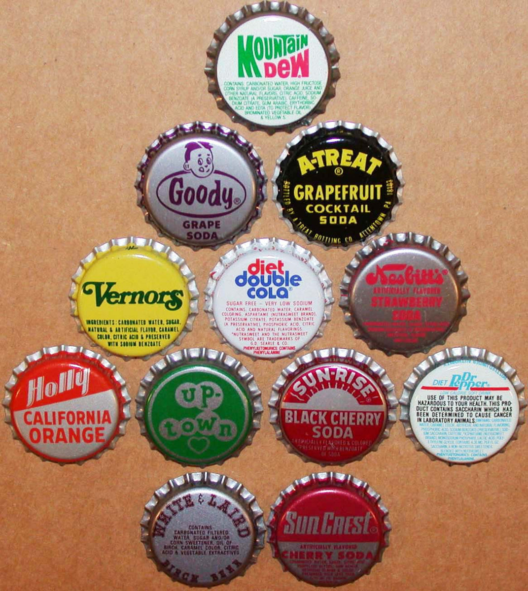 Vintage soda pop bottle caps 12 DIFFERENT plastic lined mix #10 new ol ...