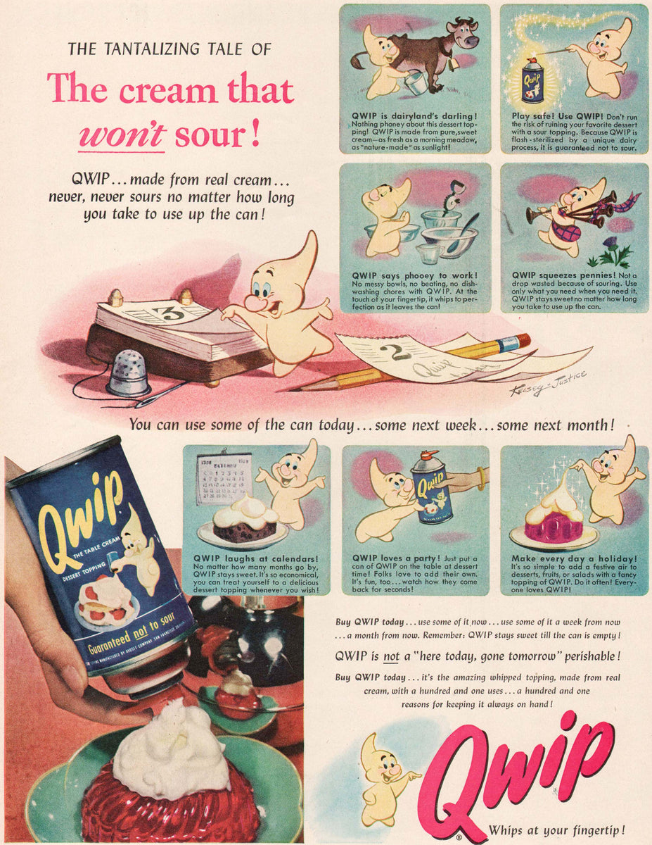 Vintage magazine ad QWIP DESSERT TOPPING 1953 Dick Kelsey Bill Justice ...
