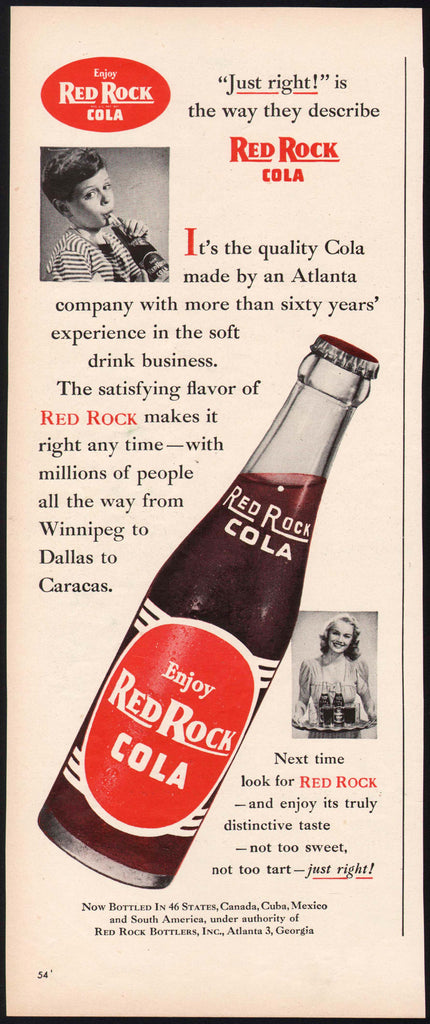 Vintage magazine ad RED ROCK COLA from 1947 Atlanta with soda bottle p ...