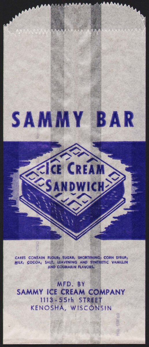 Vintage bag SAMMY BAR Ice Cream Sandwich pictured Kenosha Wisconsin un ...