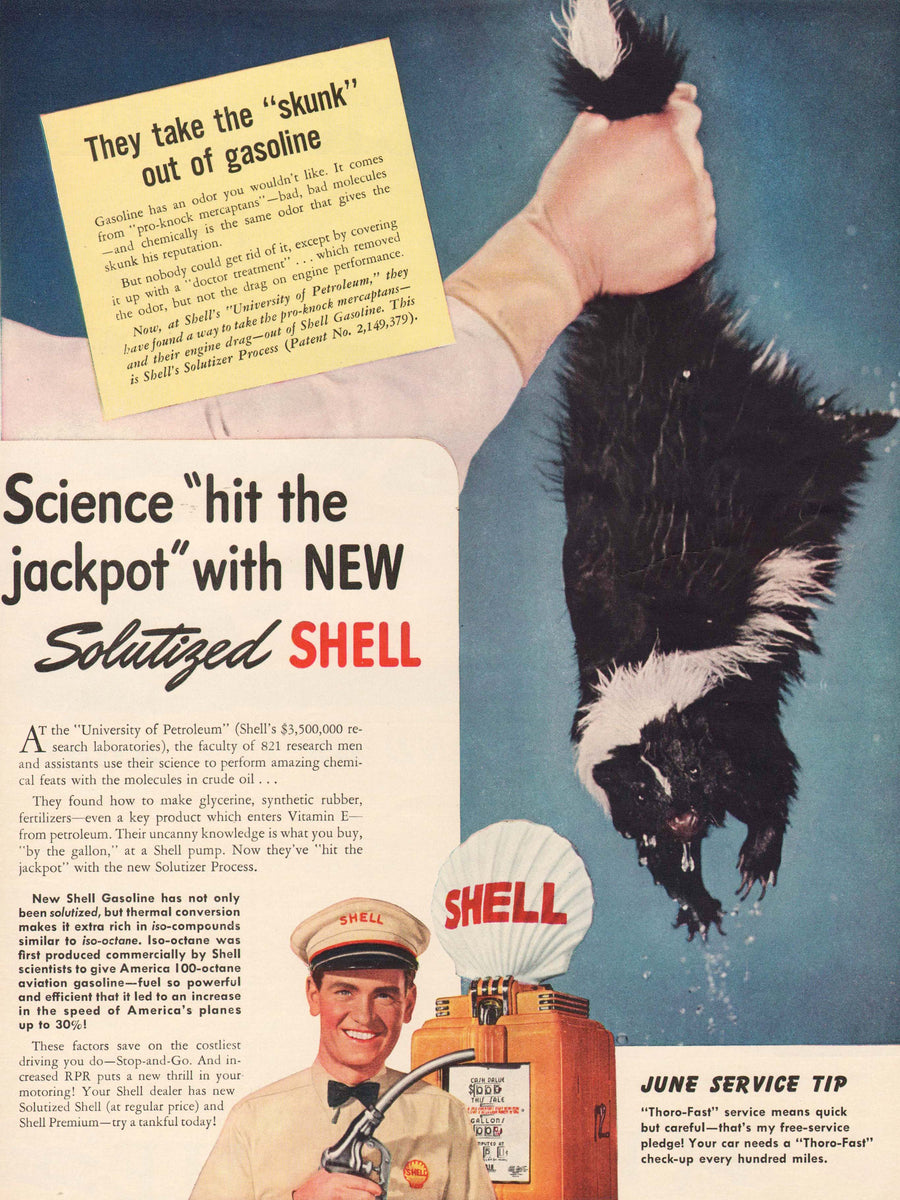 Vintage magazine ad SHELL GASOLINE from 1941 They take the skunk out o ...