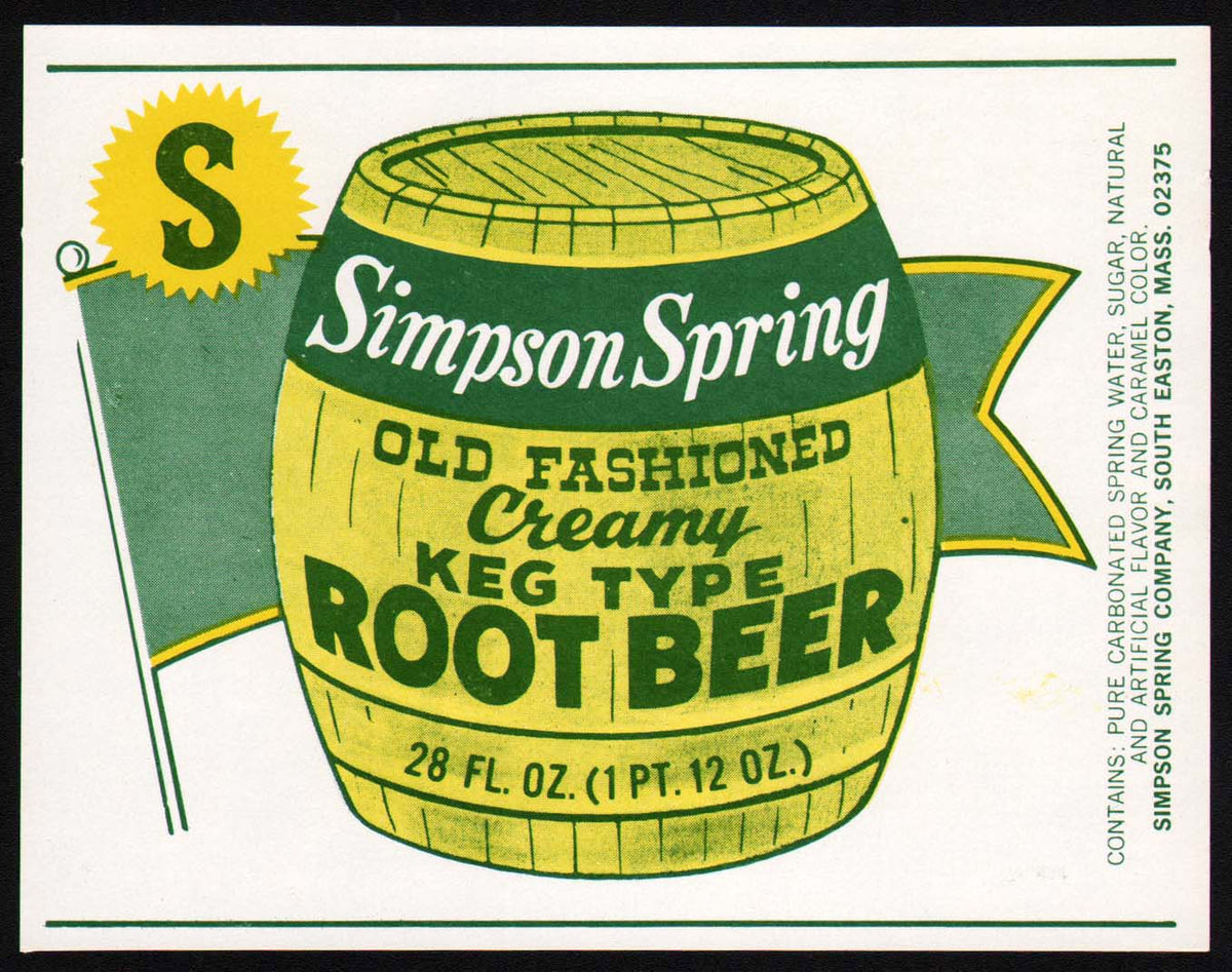 Vintage soda pop bottle label SIMPSON SPRING ROOT BEER South Easton Ma ...