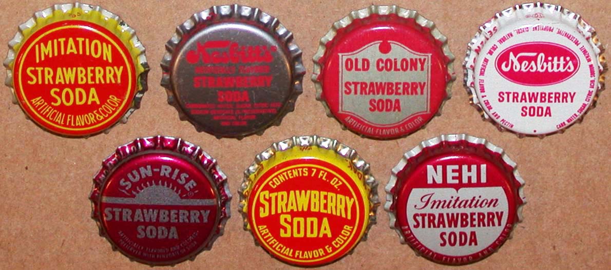 Vintage soda pop bottle caps STRAWBERRY FLAVORS Lot of 13 different un ...
