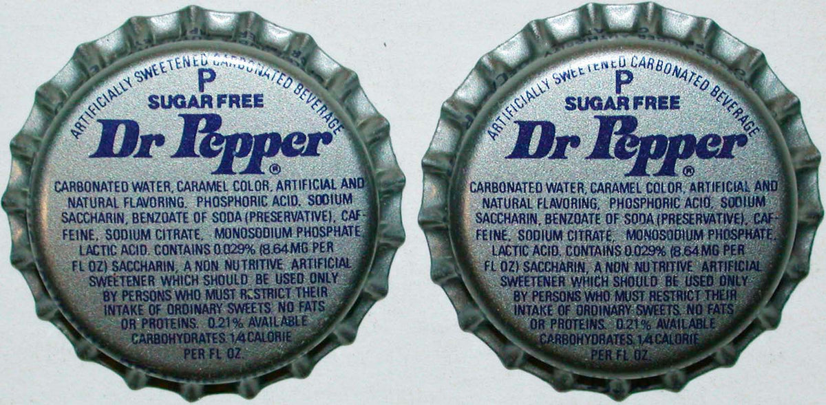 Soda pop bottle caps Lot of 12 SUGAR FREE DR PEPPER plastic lined new ...