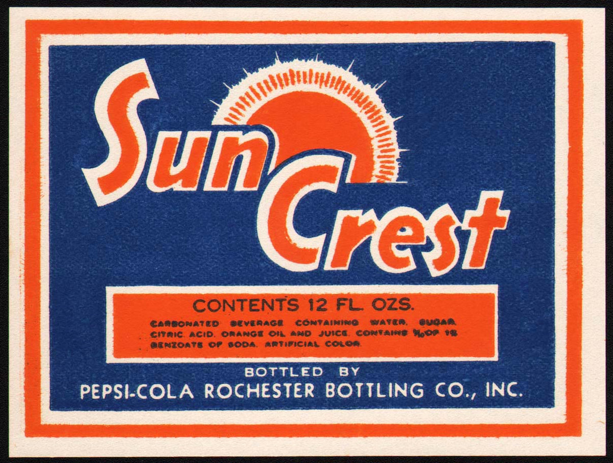 Vintage soda pop bottle label SUN CREST Pepsi Cola unused new old stoc ...