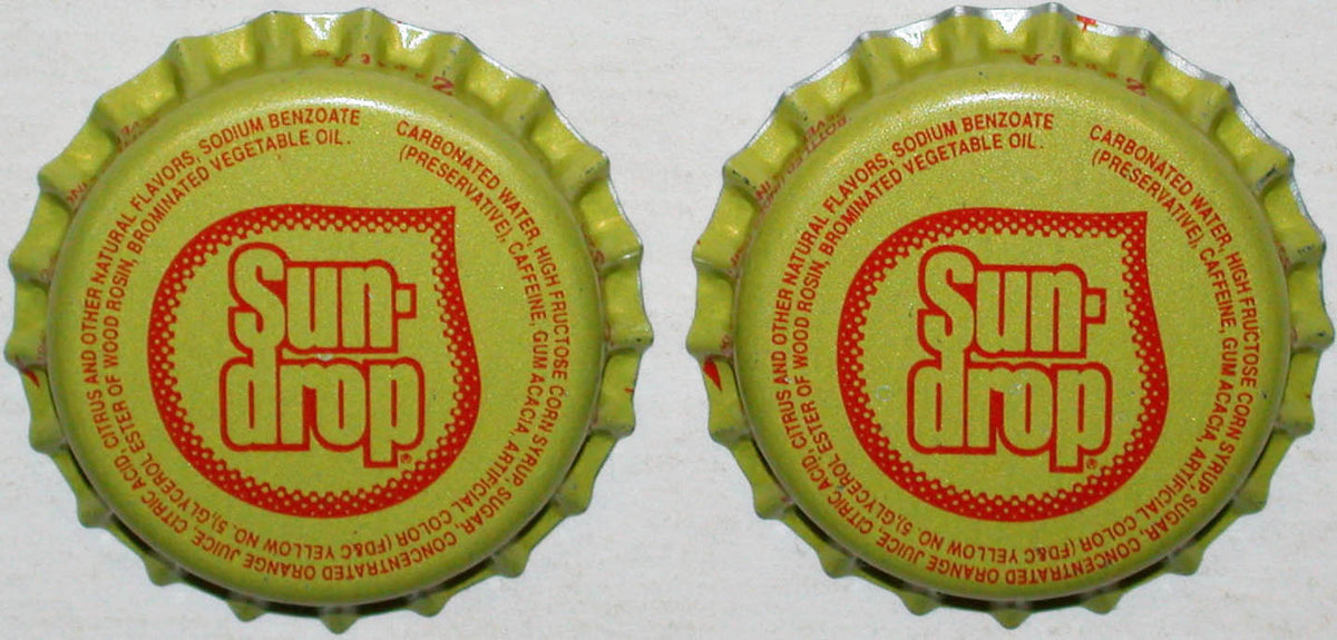 Soda pop bottle caps Lot of 12 SUN DROP plastic lined unused new old s ...