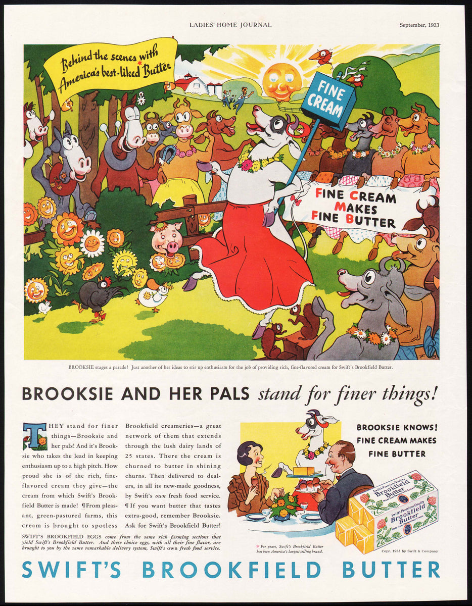 Vintage magazine ad SWIFTS BROOKFIELD BUTTER 1933 featuring Brooksie o ...