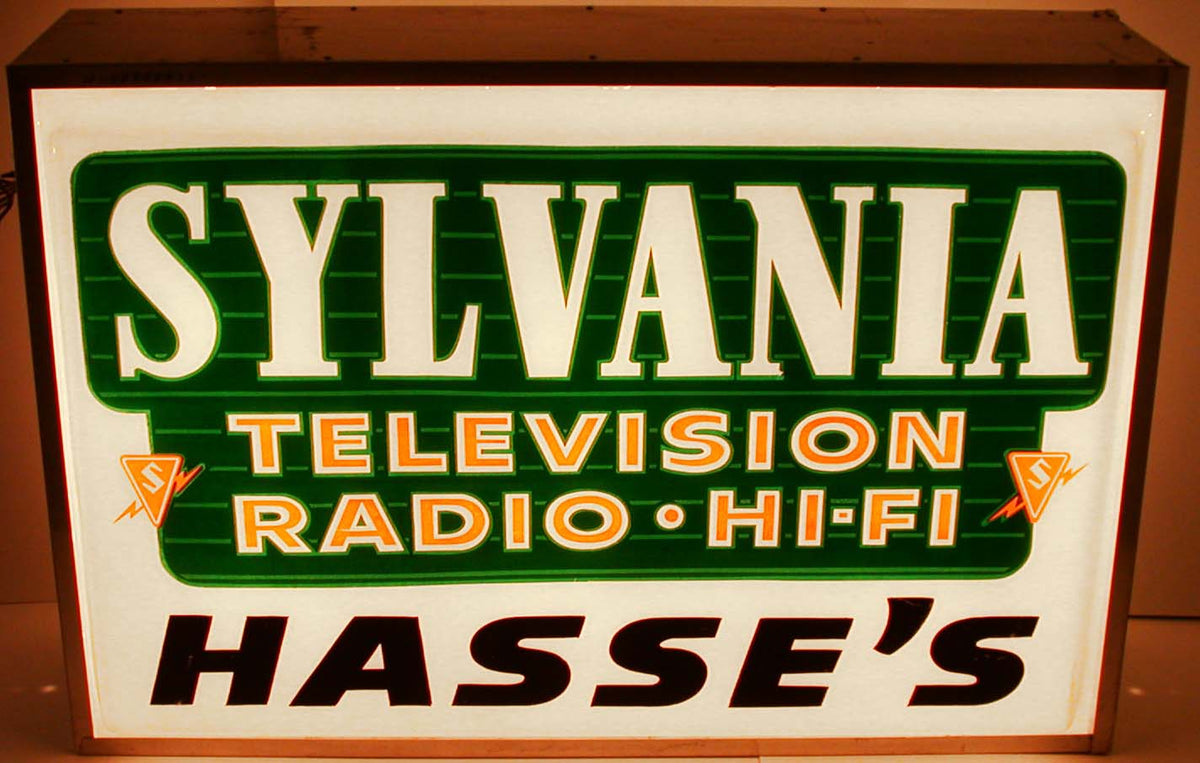 Vintage lighted sign SYLVANIA Television Radio Hi Fi Hasses large unus ...